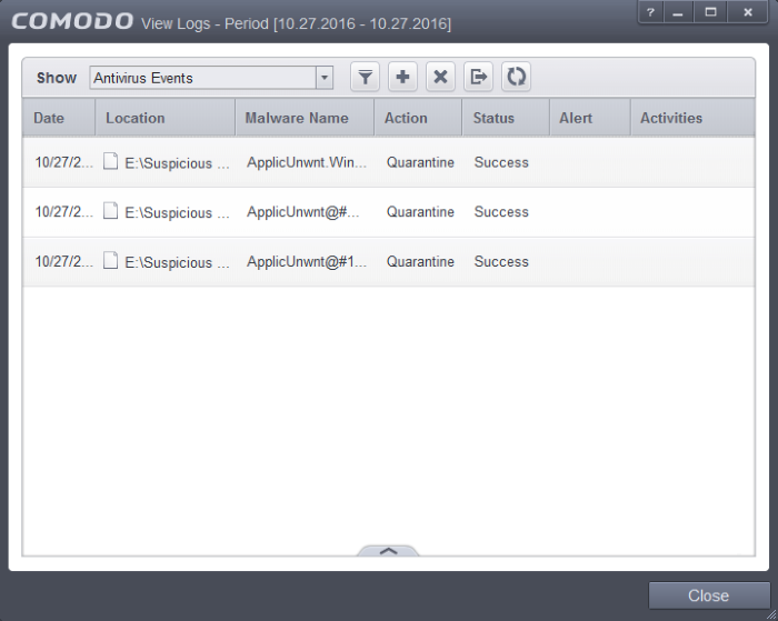 Antivirus Logs, Virus Protection Software, Antivirus Events Log |Comodo Client Security